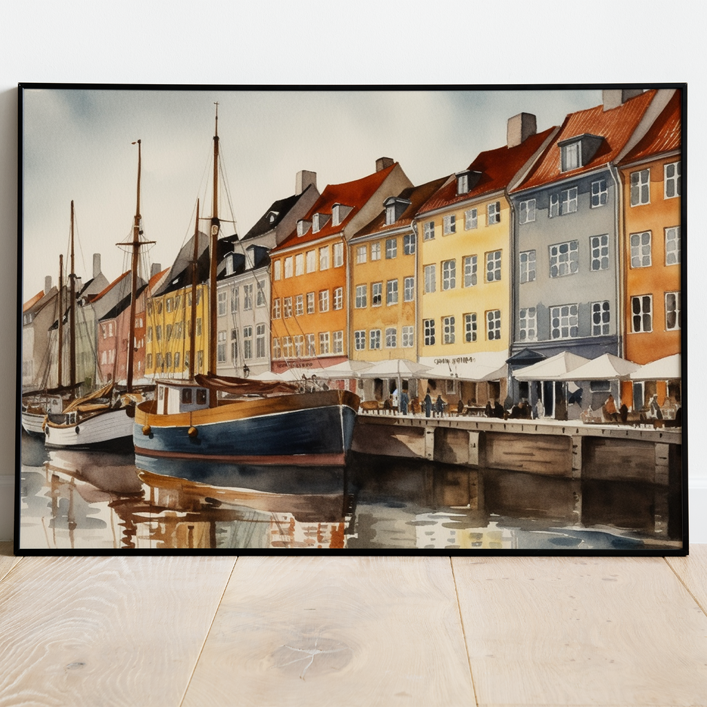 Nyhavn Plakat - Malerisk Udsigt over Københavns Ikoniske Kvarter – Just Karikatur
