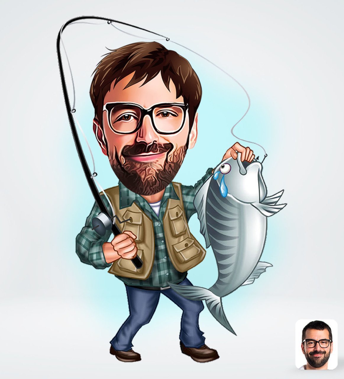 Fiskermand tegning Køb personlig karikatur tegning | Justkarikatur.dk ...
